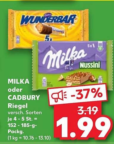 Milka Oder Cadbury Riegel Versch. Sorten Je 4 - 5 St. = 152 - 185-G ...