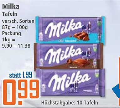 Milka Tafeln Verschiedene Sorten 87G – 100G Packung Angebot bei K+K ...