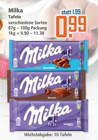 Milka Tafeln Verschiedene Sorten 87G – 100G Packung Angebot bei K+K ...