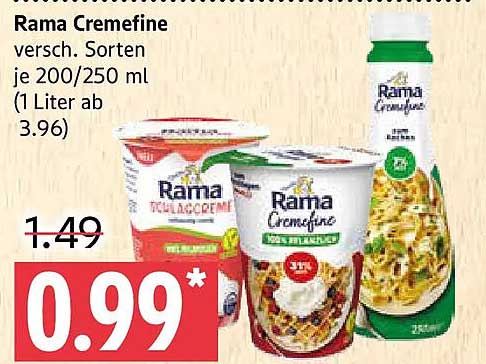 Rama Cremefine Versch. Sorten Je 200/250 Ml (1 Liter Ab 3,96) Angebot ...