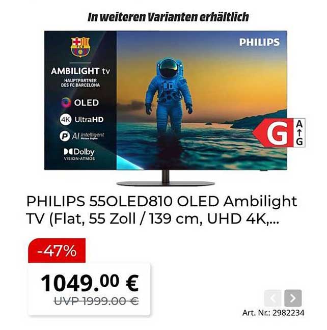 Philips 550Led810 Oled Ambilight Tv (Flat, 55 Zoll / 139 Cm, Uhd 4K ...