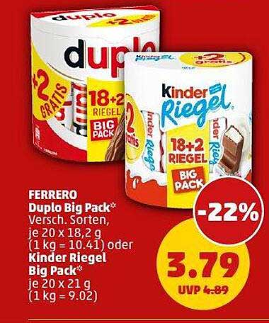 Ferrero Duplo Big Pack Und Kinder Riegel Big Pack Angebot bei Penny
