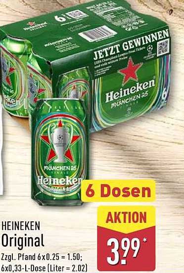 Heineken Original 6 Dosen Angebot bei Aldi Nord