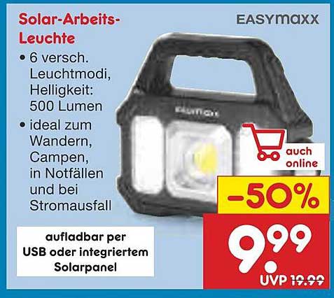 Easymaxx Solar-Arbeitsleuchte - Jetzt 50% Reduziert! Angebot bei Netto ...
