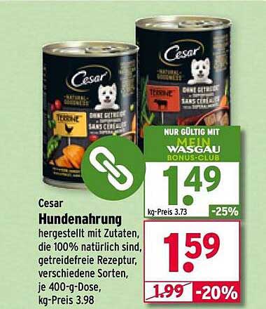 Cesar Hundenahrung 400G Dose Angebot bei Wasgau - ProspektGuru.de