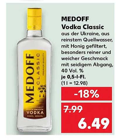 Medoff Vodka Classic 0,5 L Angebot bei Kaufland - ProspektGuru.de