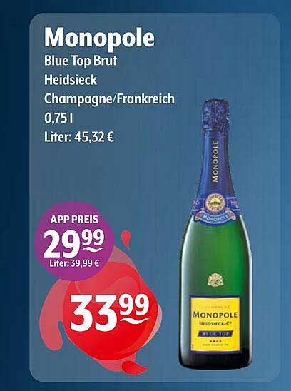 Monopole Blue Top Brut Heidsieck Champagne/Frankreich 0,75 L Angebot ...