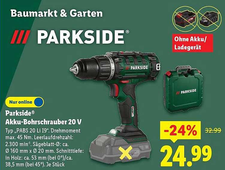 Parkside® Akku-Bohrschrauber 20 V Angebot bei Lidl - ProspektGuru.de