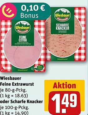 Wiesbauer Feine Extrawurst Oder Scharfe Knacker Angebot bei REWE Center ...