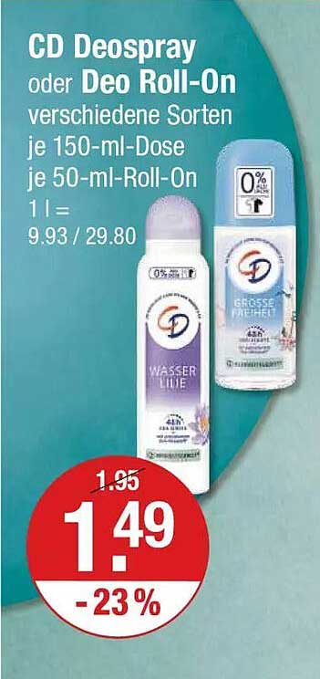 Cd Deospray Oder Deo Roll-On Verschiedene Sorten 150-Ml-Dose Oder 50-Ml ...