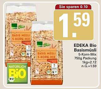 Edeka Bio Basis-Müsli 5-Korn-Mix 750G Angebot bei WEZ - ProspektGuru.de