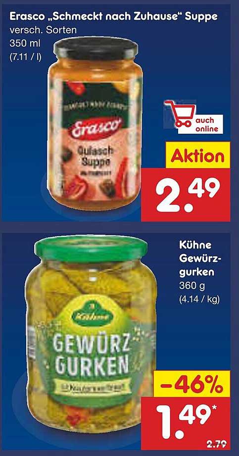 Erasco "Schmeckt Nach Zuhause" Suppe Und Kühne Gewürzgurken Angebot bei ...