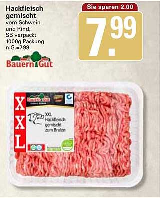 Hackfleisch Gemischt Vom Schwein Und Rind, 1000G Packung – Bauerngut ...