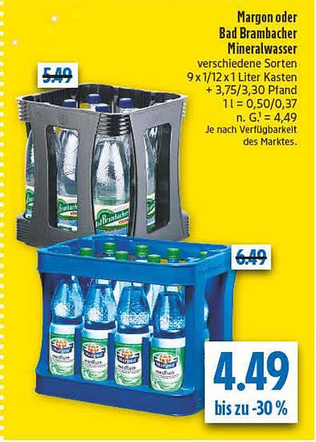 Margon Oder Bad Brambacher Mineralwasser 9 X 1/12 X 1 Liter Kasten ...