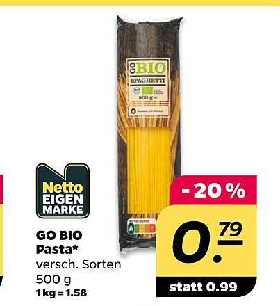 Go Bio Pasta* Versch. Sorten 500 G Angebot bei NETTO - ProspektGuru.de