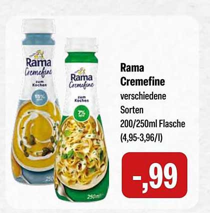 Rama Cremefine Verschiedene Sorten 200/250Ml Flasche Angebot bei ...