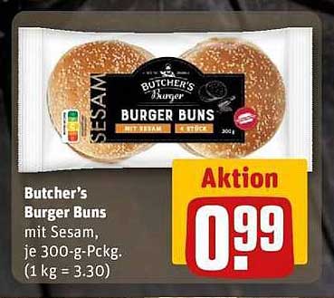 Butcher's Burger Buns Mit Sesam, Je 300-G-Pckg. Angebot bei REWE