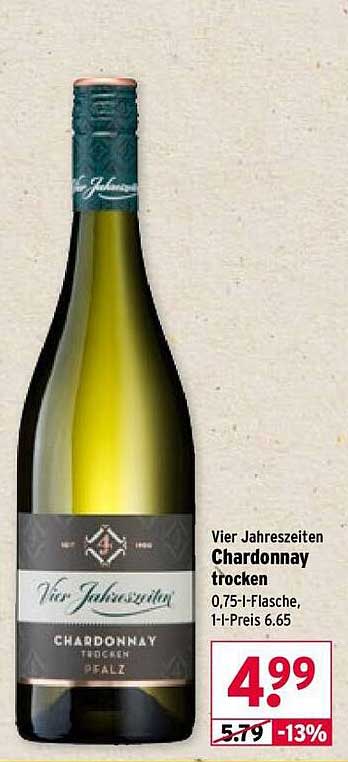 Vier Jahreszeiten Chardonnay Trocken Angebot bei Wasgau - ProspektGuru.de