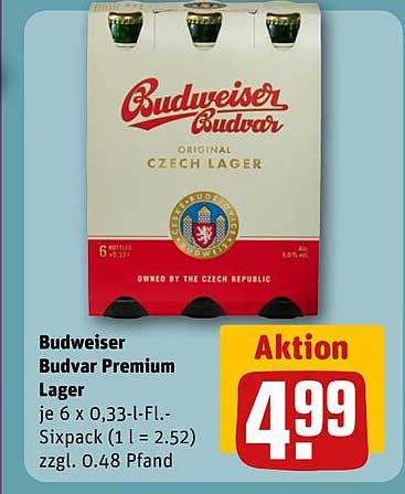 Budweiser Budvar Premium Lager Angebot bei REWE - ProspektGuru.de
