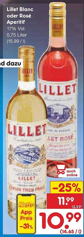 Lillet Blanc Oder Rosé Aperitif Angebot bei Netto Marken-Discount ...