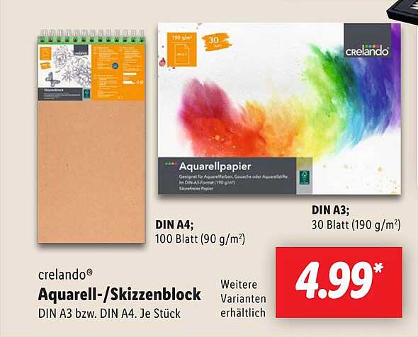 Crelando® Aquarell-/Skizzenblock Angebot bei Lidl