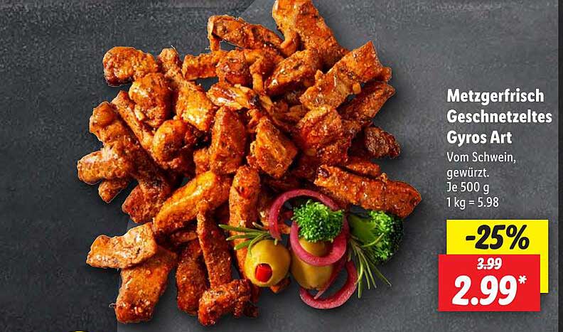 Metzgerfrisch Geschnetzeltes Gyros Art Angebot bei Lidl - ProspektGuru.de