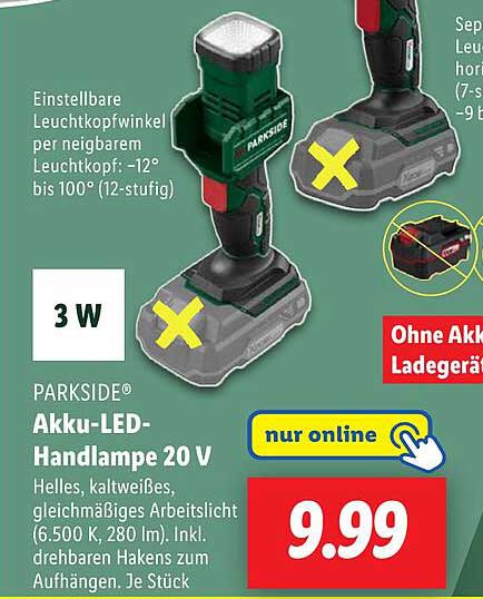 Parkside Akku-Led-Handlampe 20 V Angebot bei Lidl - ProspektGuru.de