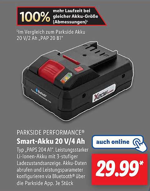 Parkside Performance® Smart-Akku 20 V/4 Ah Angebot bei Lidl