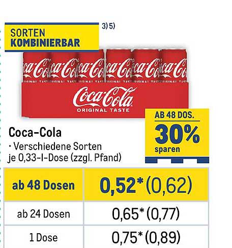 Coca-Cola 0,33 L Dose - Verschiedene Sorten Angebot bei METRO