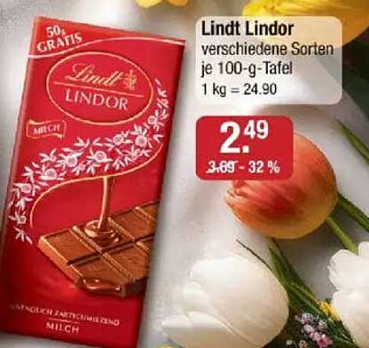 Lindt Lindor Verschiedene Sorten Je 100-G-Tafel Angebot bei V-Markt ...