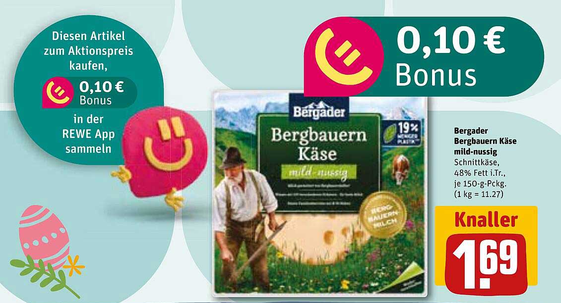 Bergader Bergbauern Käse Mild-Nussig Schnittkäse, 48% Fett I.tr., Je ...