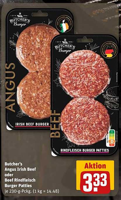 Butcher's Angus Irish Beef Oder Beef Rindfleisch Burger Patties Angebot ...