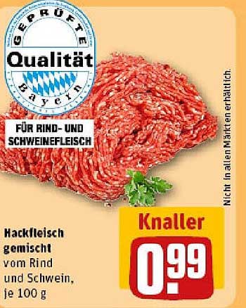 Hackfleisch Gemischt Vom Rind Und Schwein, Je 100 G Angebot bei REWE ...