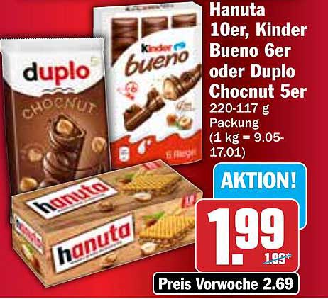 Hanuta 10Er, Kinder Bueno 6Er Oder Duplo Chocnut 5Er Angebot bei Hit ...