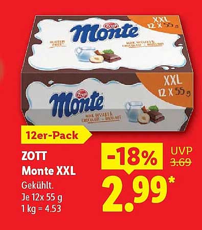 Zott Monte Xxl Angebot bei Lidl - ProspektGuru.de