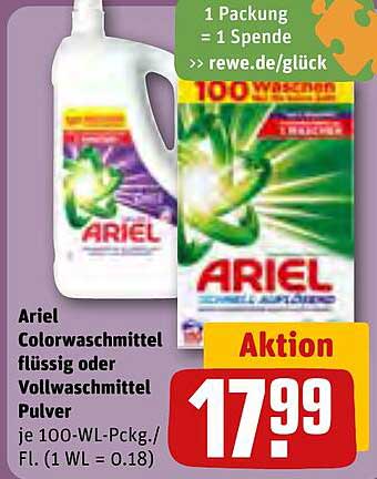 Ariel Colorwaschmittel Flüssig Oder Vollwaschmittel Pulver Angebot bei REWE