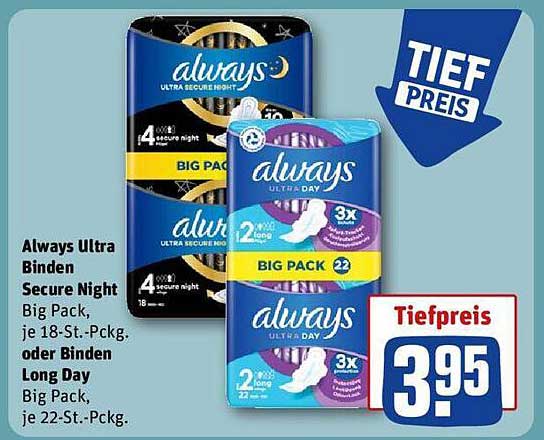 Always Ultra Binden Secure Night Big Pack Oder Binden Long Day Big Pack ...