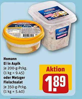 Homann Ei In Aspik Oder Metzger Fleischsalat Angebot bei REWE Center ...