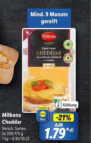 Milbona Cheddar Angebot bei Lidl