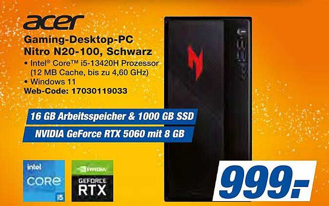 Acer Gaming-Desktop-Pc Nitro N20-100, Schwarz Angebot bei Expert ...