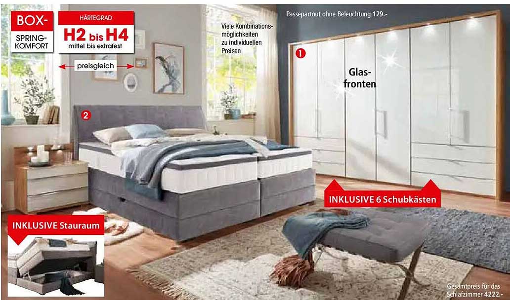 Box-Spring-Komfort Schlafzimmermöbel Mit Stauraum Und Glasfronten ...