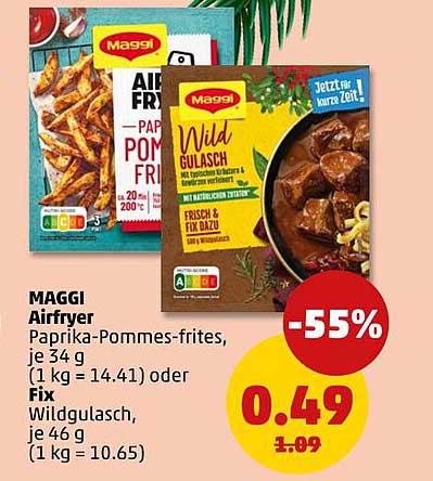 Maggi Airfryer Paprika-Pommes-Frites 34 G Oder Fix Wildgulasch 46 G ...