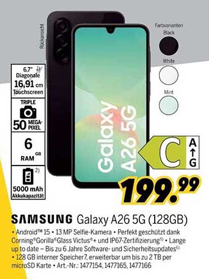 Samsung Galaxy A26 5G (128Gb) Für Nur 199,99 € Angebot bei MEDIMAX ...