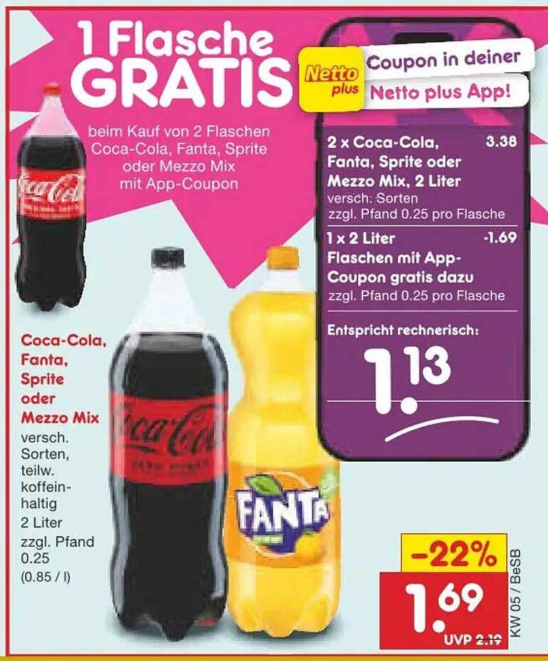 2 X Coca-Cola, Fanta, Sprite Oder Mezzo Mix, 2 Liter Angebot bei Netto ...
