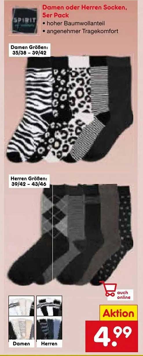 Damen Oder Herren Socken, 5Er Pack Angebot bei Netto Marken-Discount ...