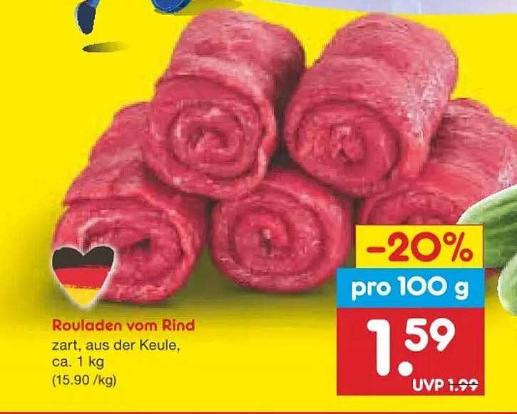 Rouladen Vom Rind, Zart, Aus Der Keule, Ca. 1 Kg Angebot bei Netto ...