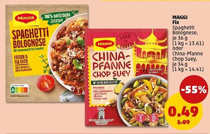 Maggi Spaghetti Bolognese Maggi China-Pfanne Chop Suey Angebot bei Penny