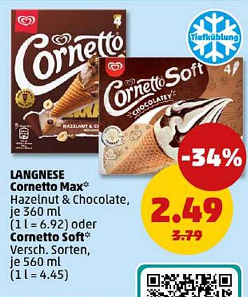 Langnese Cornetto Max* Hazelnut & Chocolate, Je 360 Ml Angebot bei Penny