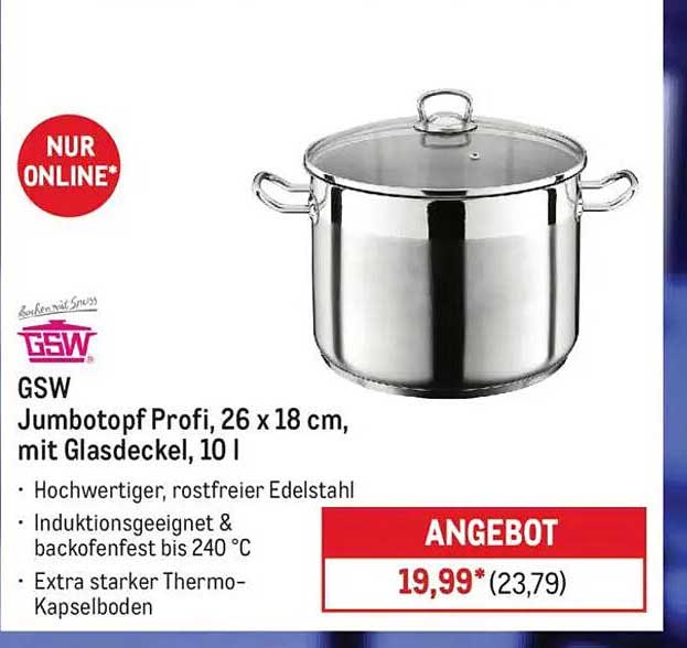 Gsw Jumbo-Topf Profi, 26 X 18 Cm, Mit Glasdeckel, 10 L Angebot bei ...