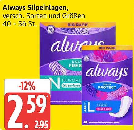 Always Slipeinlagen, Verschiedene Sorten Und Größen 40 - 56 St. Angebot ...
